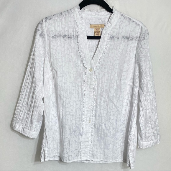 Covington | Tops | Covington Sizes Med Lace Sheer Button White Mandarin ...